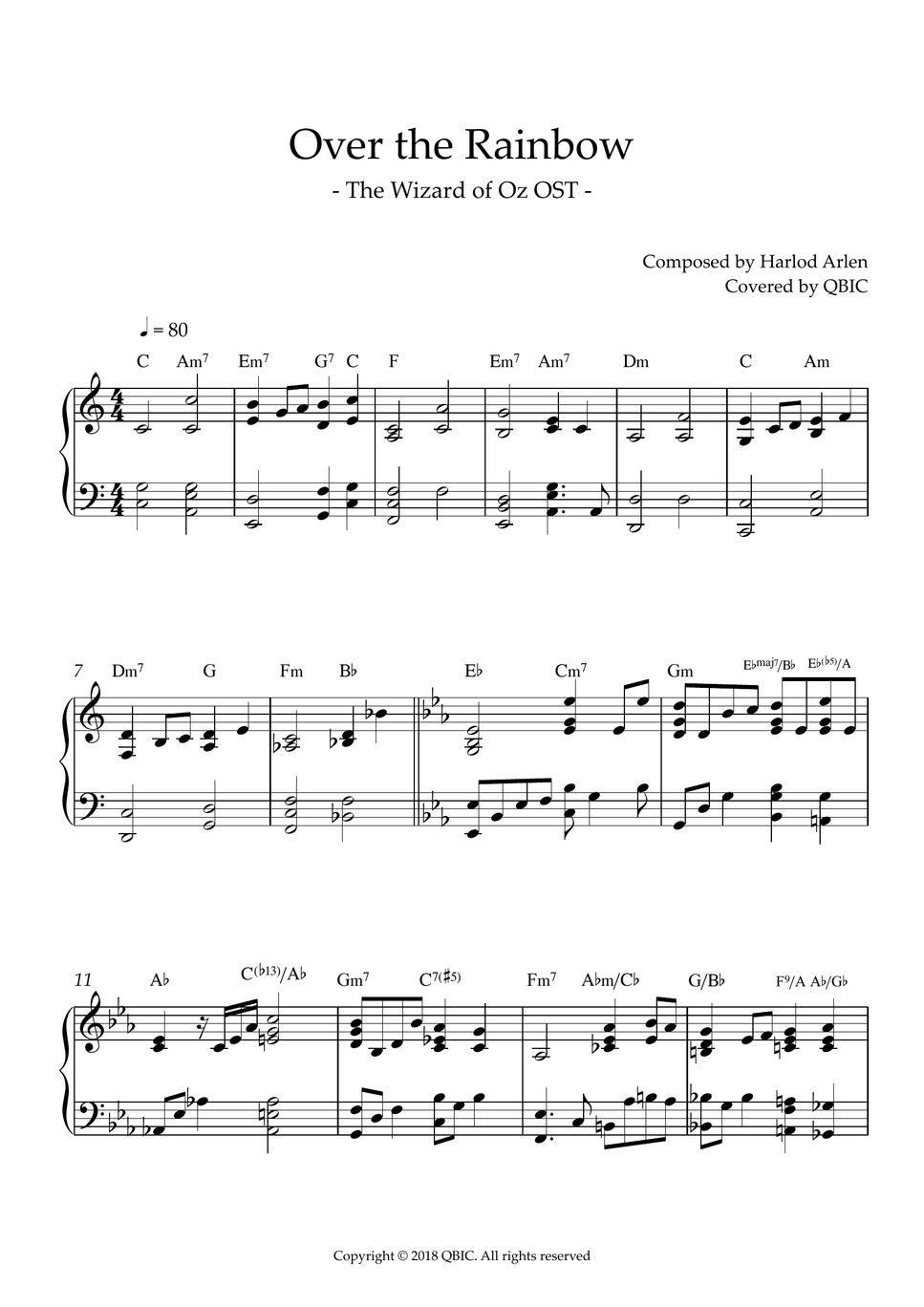 The wizard of oz OST - Over the rainbow Sheet by QBIC