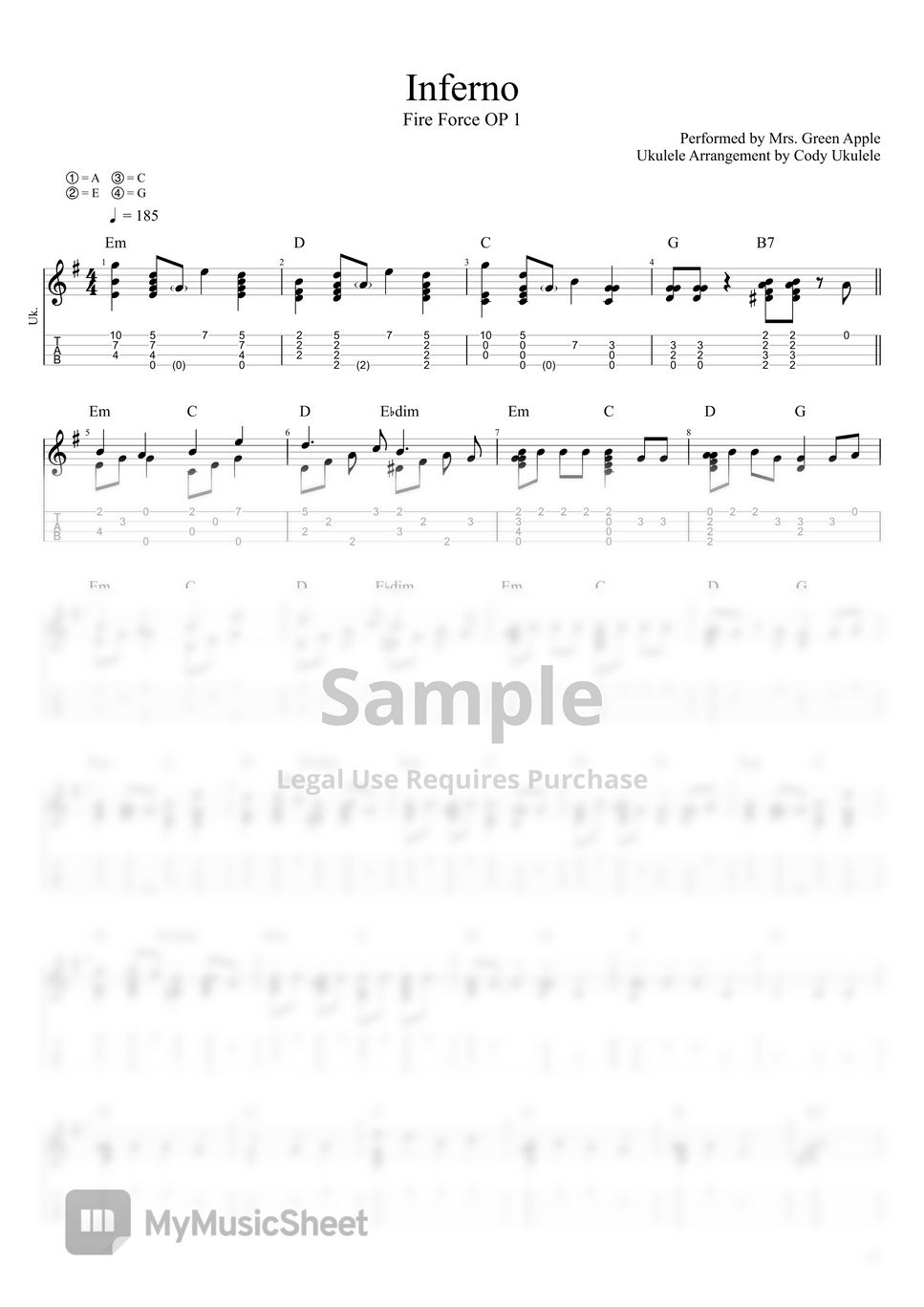 Fire Force - Inferno Tab + 1staff by Cody Ukulele