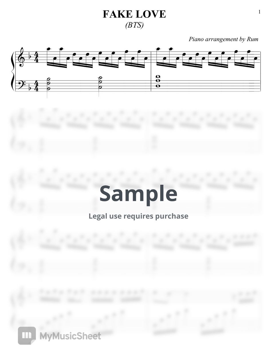 BTS - FAKE LOVE Sheet Music by Rum Piano