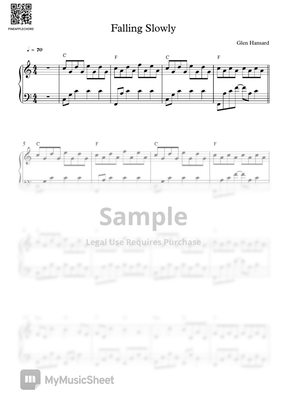 Glen Hansard - Falling Slowly ( Once OST ) (Original Key) 악보 by ...