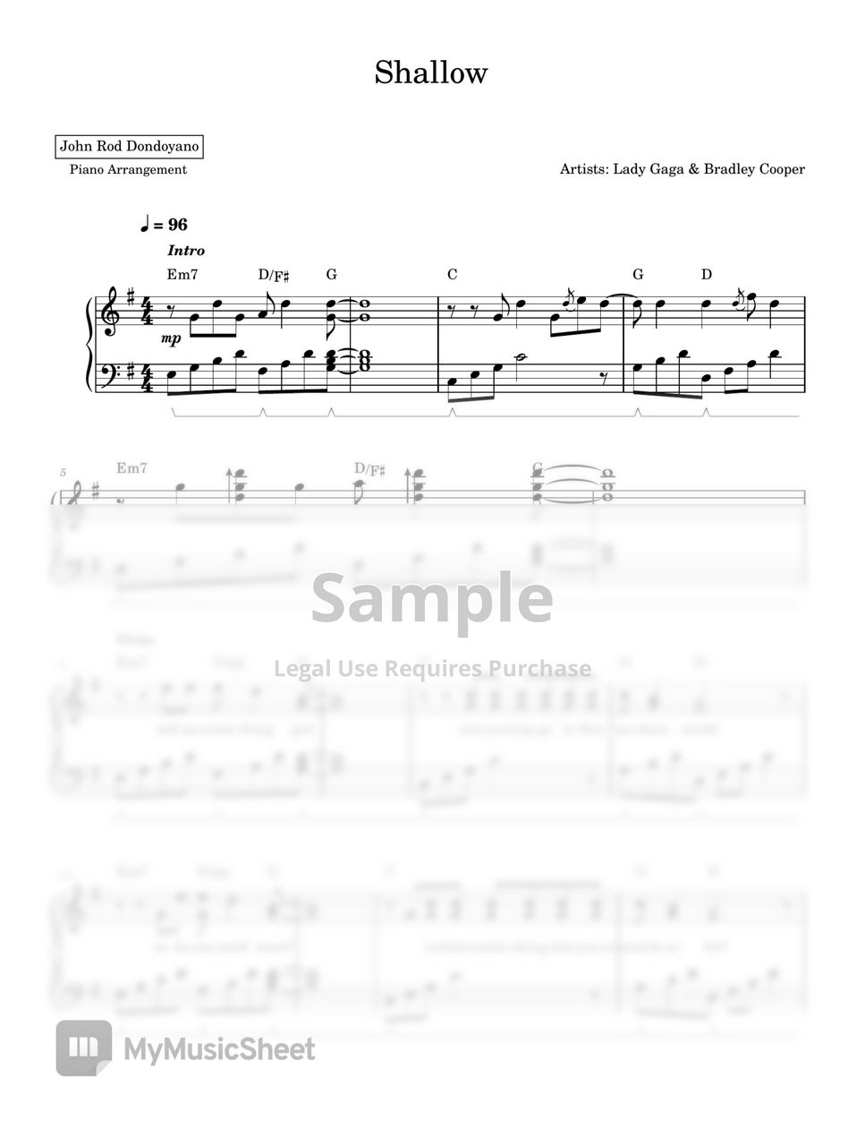 Lady Gaga & Bradley Cooper - Shallow 樂譜 by John Rod Dondoyano