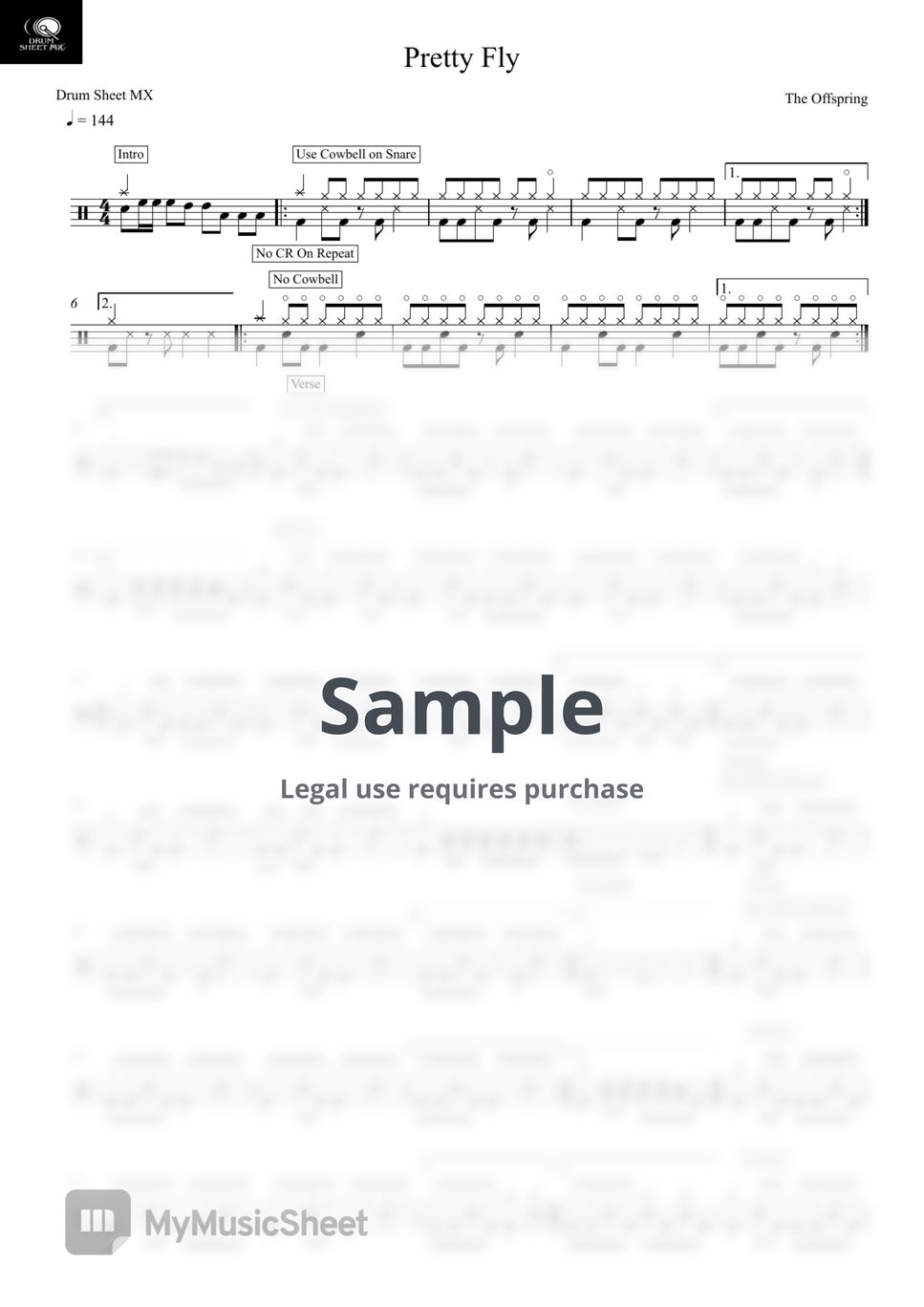 The Offspring - Pretty Fly Sheet Music by Drum Sheet MX
