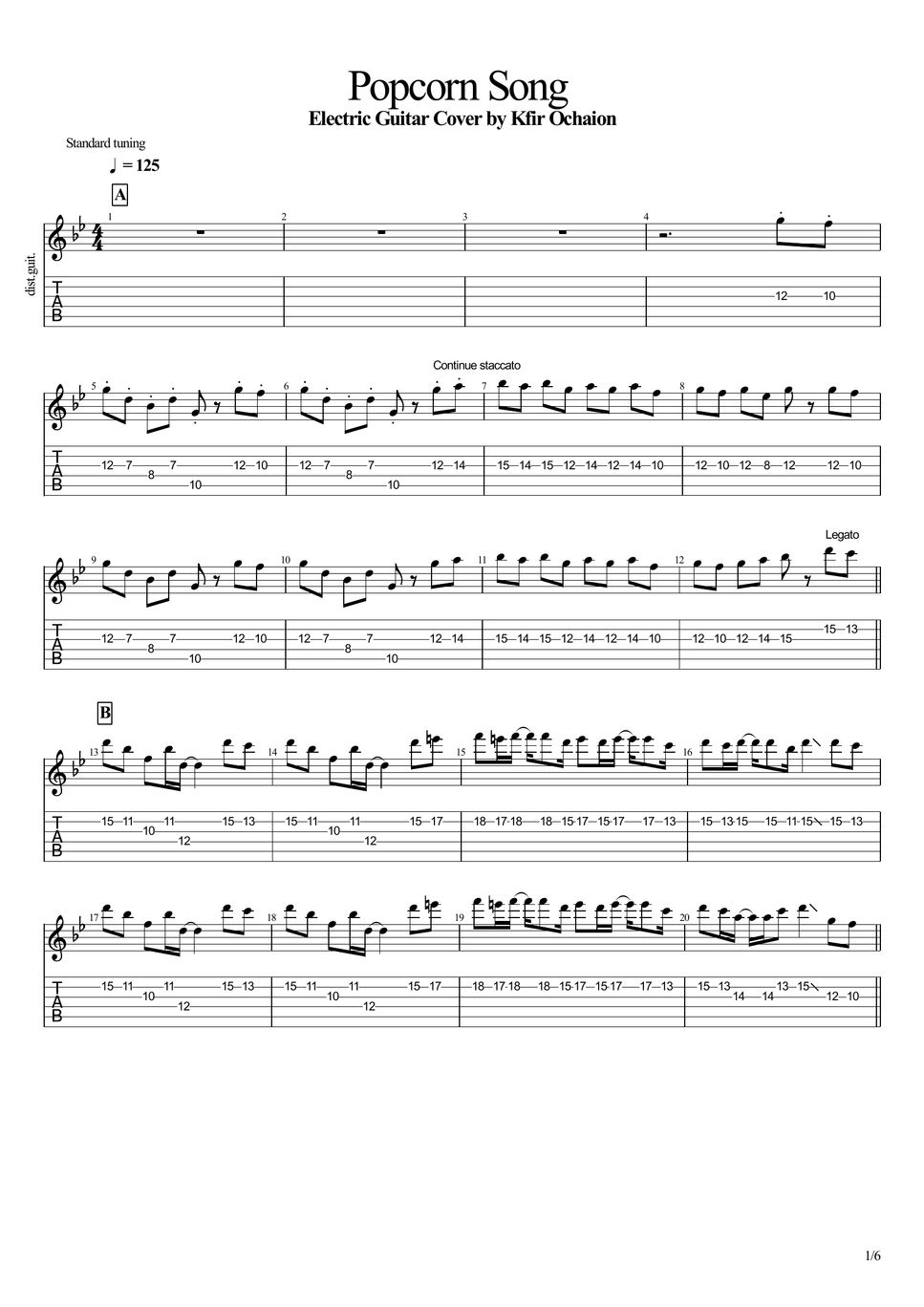 Popcorn Song - Popcorn Song Sheet by Kfir Ochaion