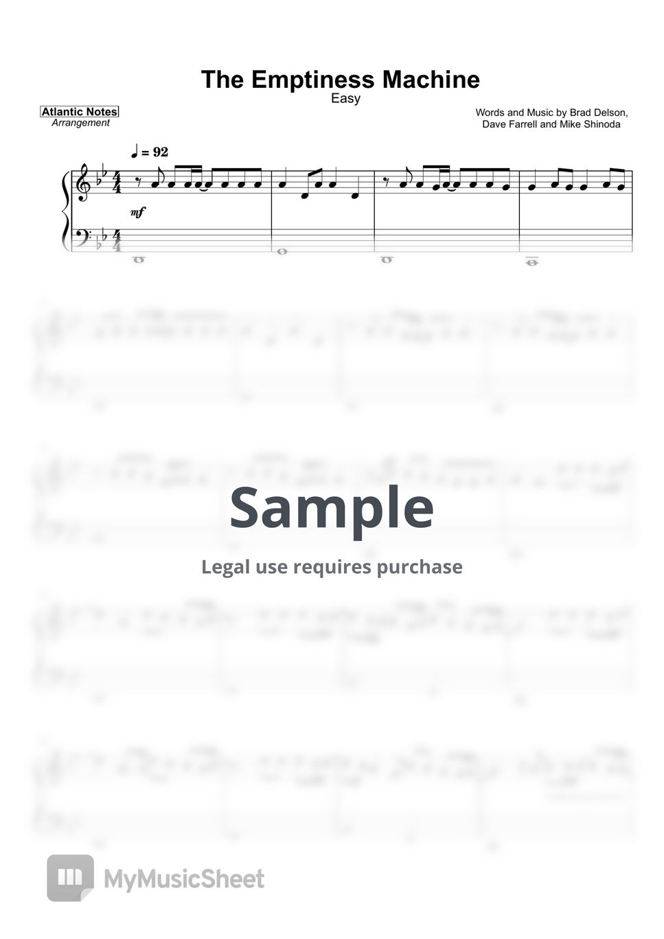 Linkin Park - The Emptiness Machine Sheets by Atlantic Notes