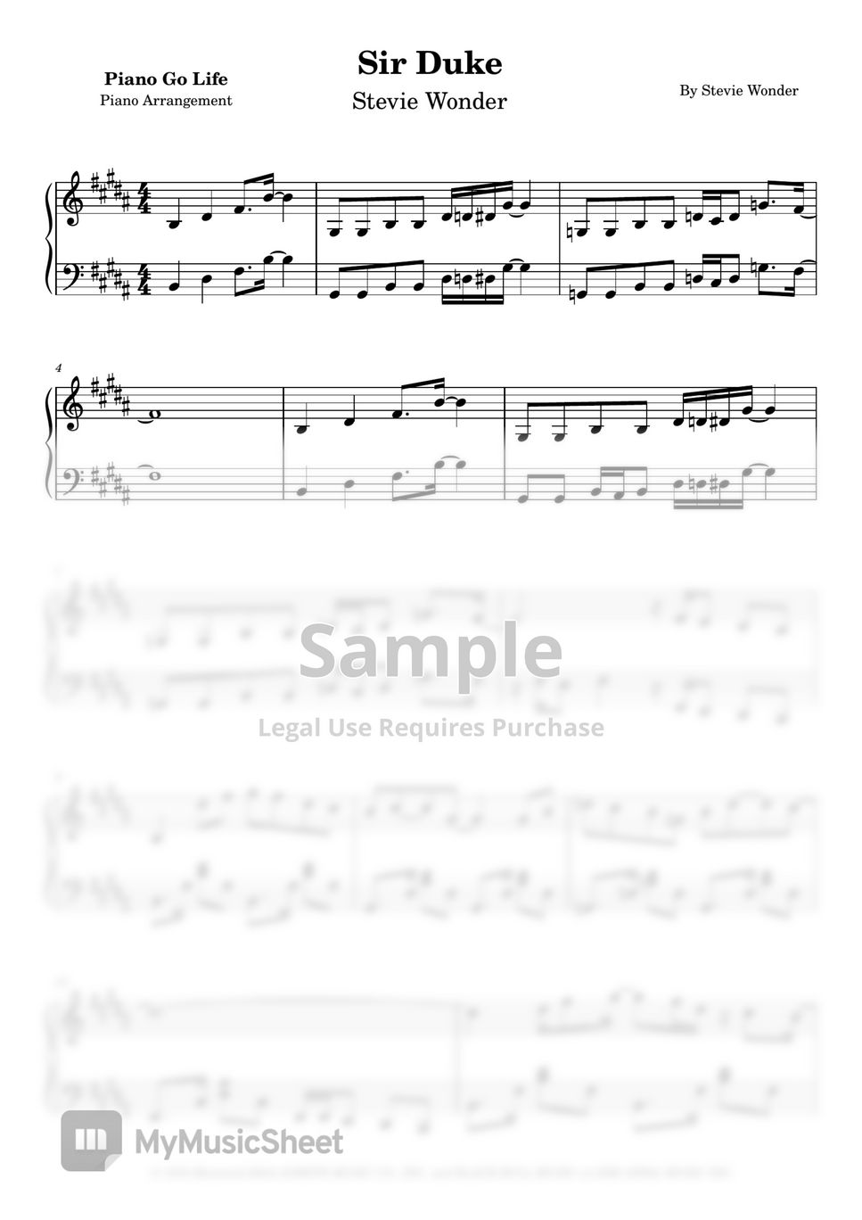 Stevie Wonder - Sir Duke Sheet Music by Piano Go Life