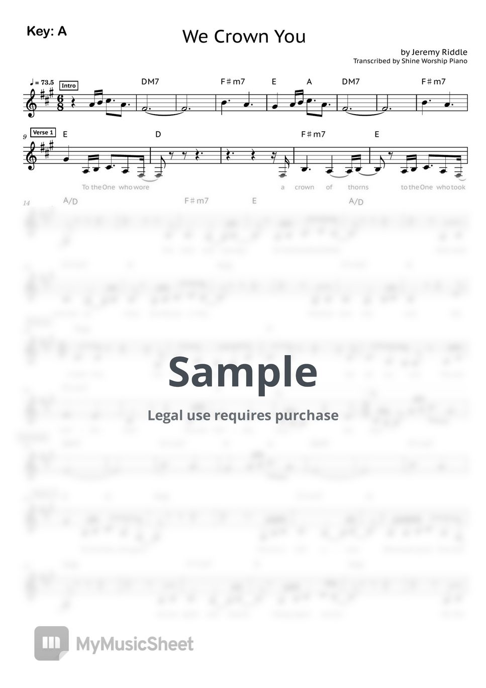 Jeremy Riddle - We Crown You 楽譜 by Shine Worship Piano