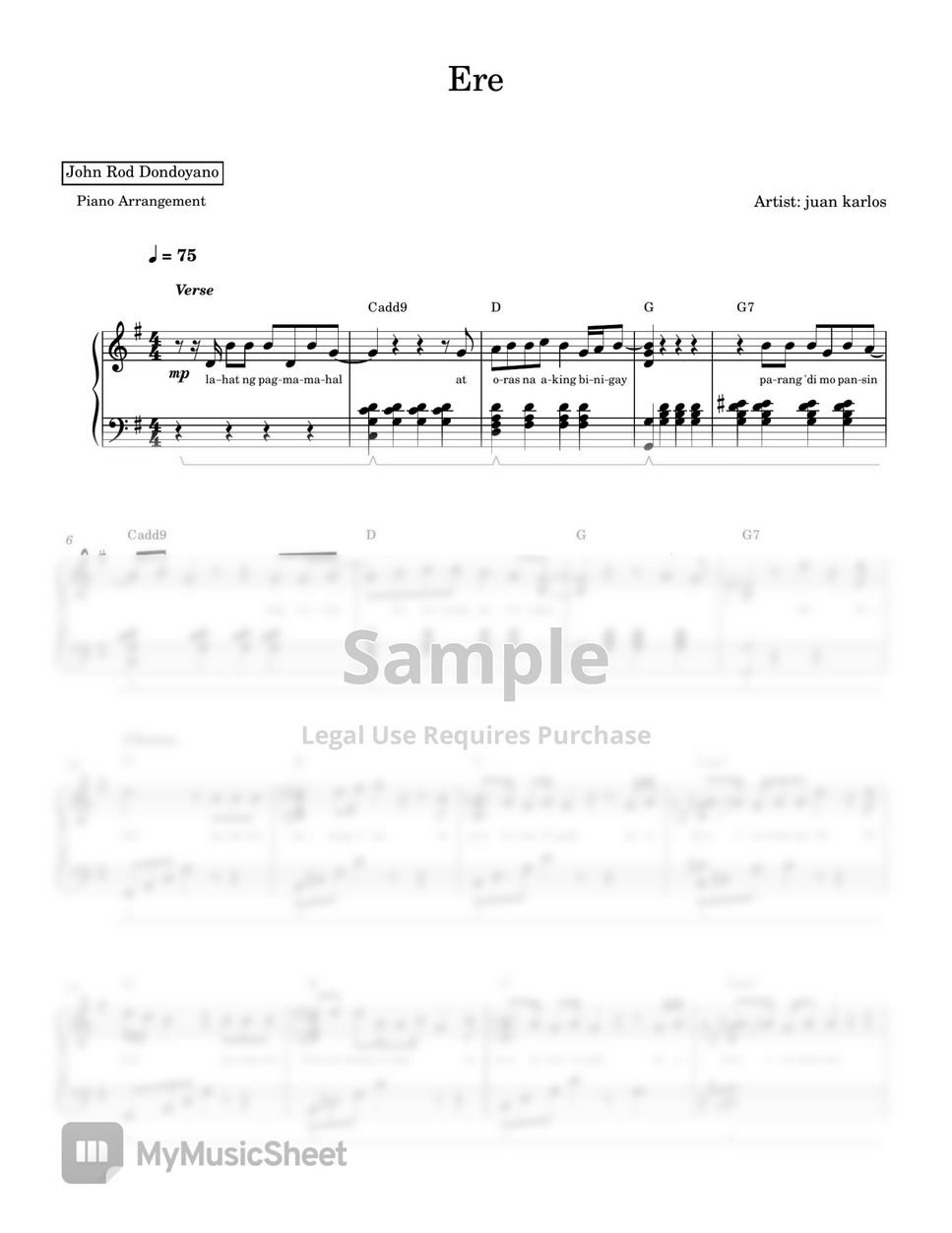 juan karlos - Ere (PIANO SHEET) 악보 by John Rod Dondoyano