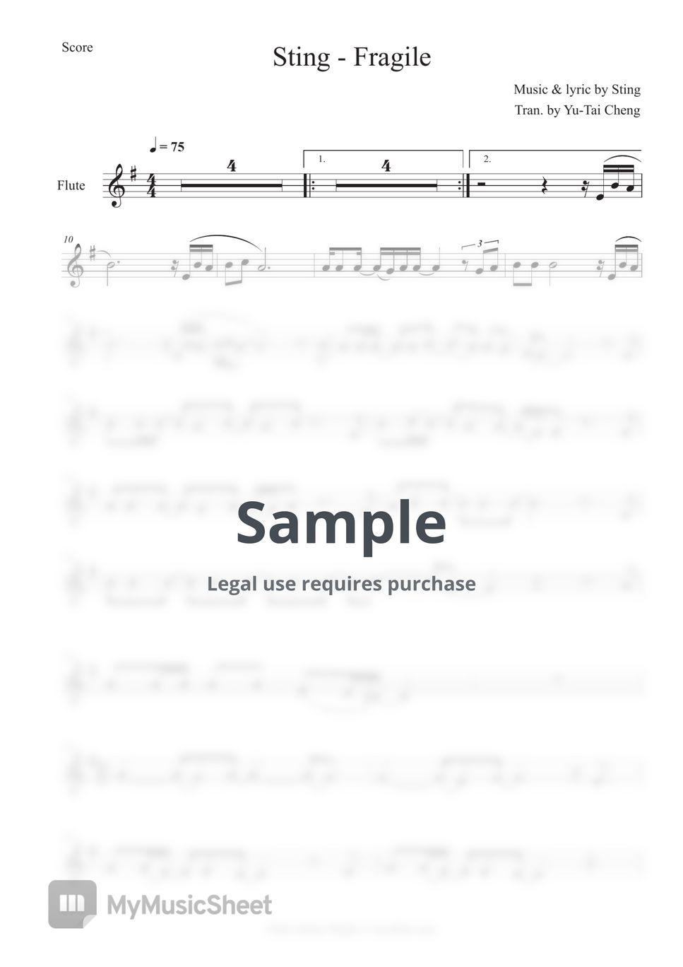 Sting - Fragile (flute solo) Sheets by Yu-Tai Cheng