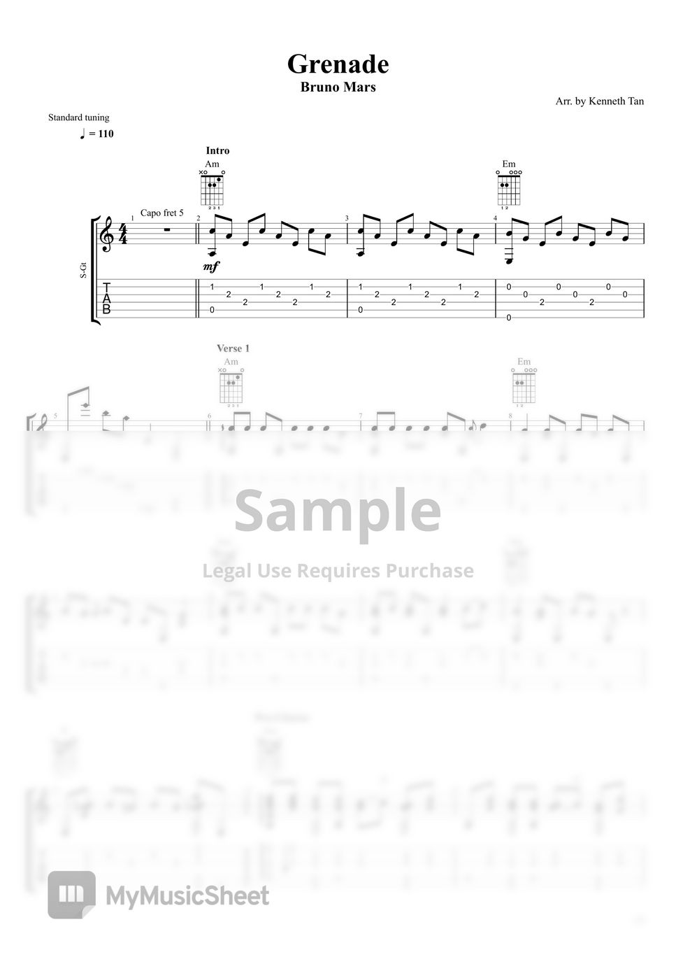 Bruno Mars Grenade Guitar Chords