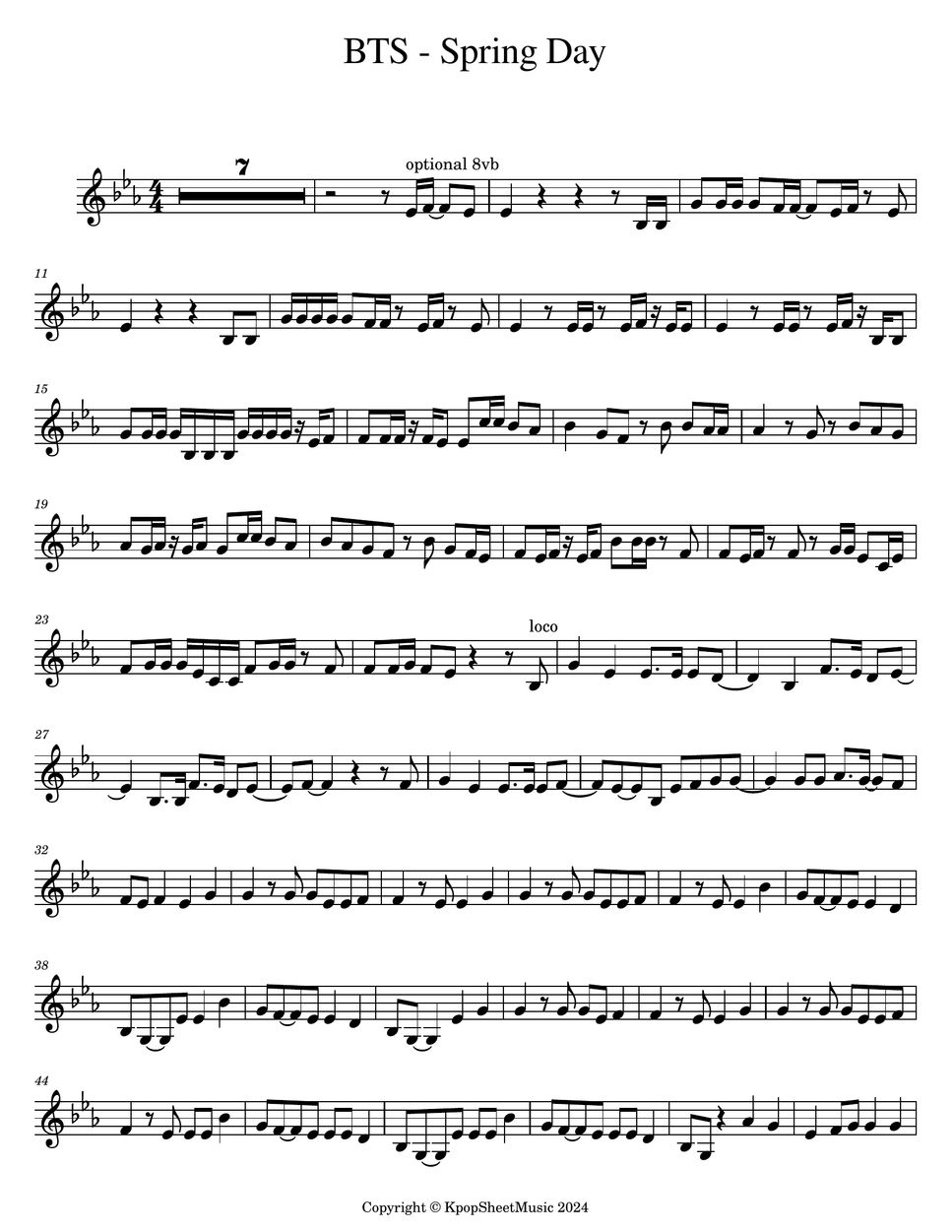BTS - Spring Day Sheet Music by KpopSheetMusic