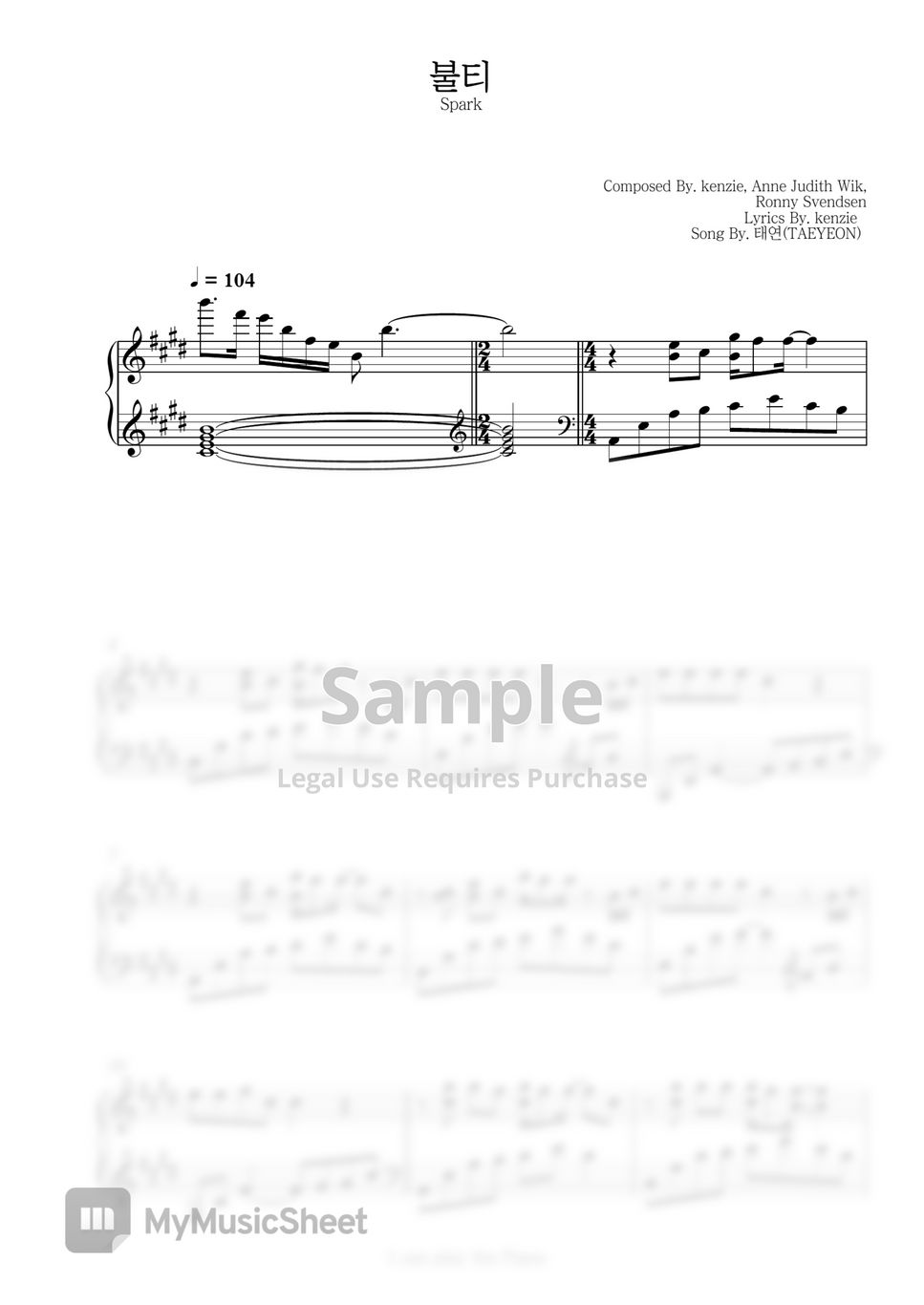 TAEYEON (태연) - Spark (불티) : Piano Full Cover Sheets