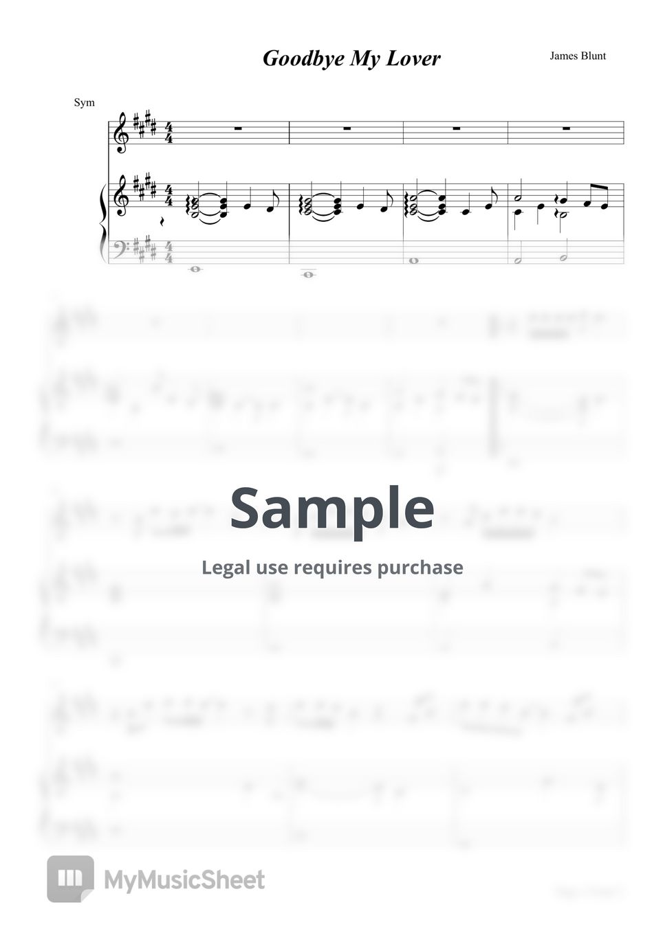 James Blunt - Goodbye My Lover伴奏 (James Blunt) โน้ตเพลง by Yilun