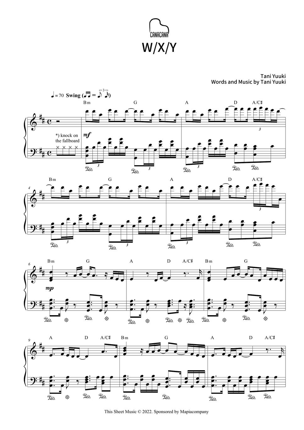 Tani Yuuki - W/X/Y 楽譜 by CANACANA family