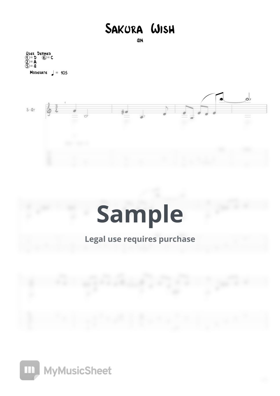 GIN - Sakura Wish Tab + 1staff by Agape Guitar