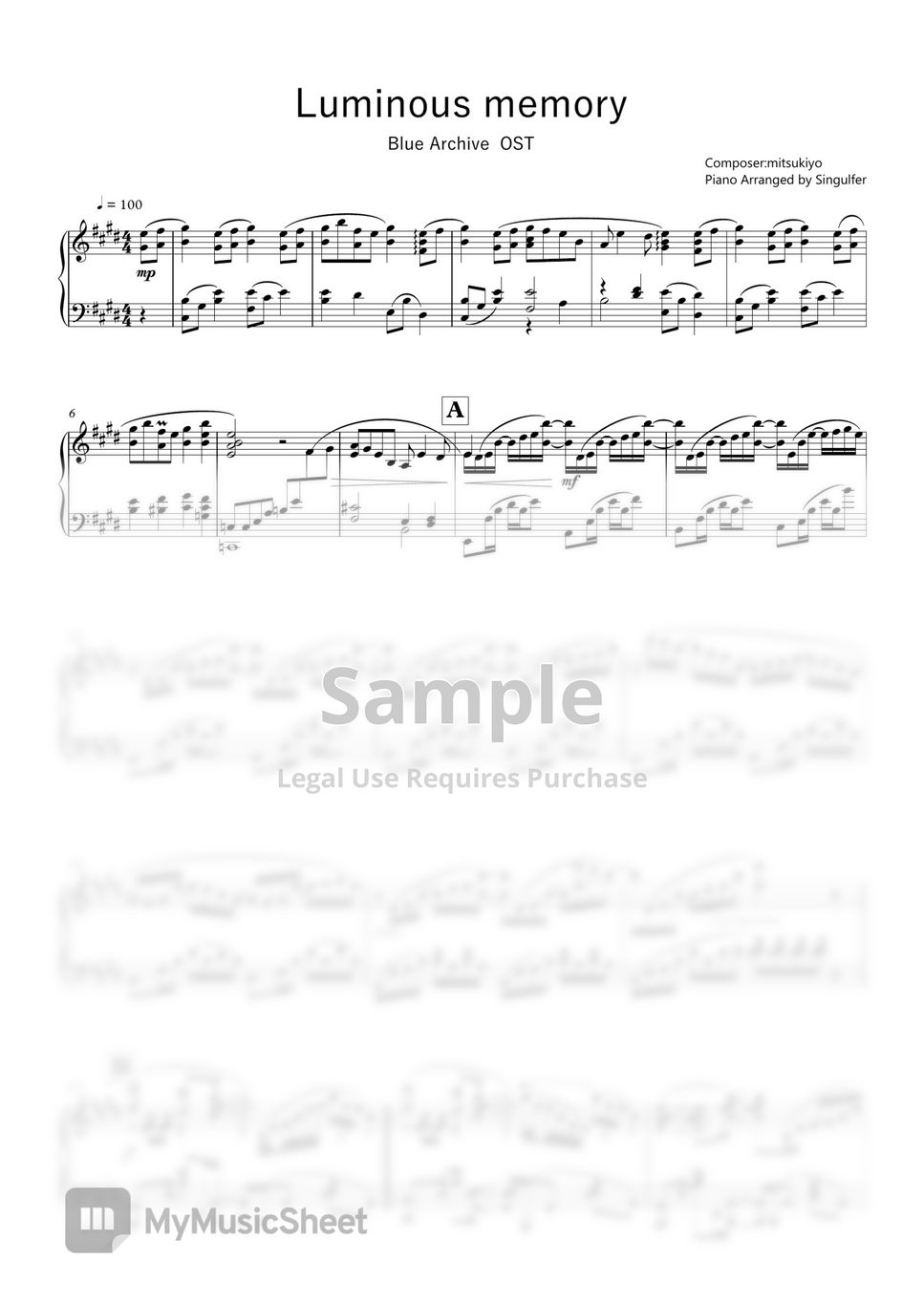 碧蓝档案 - Luminous memory (钢琴版) Sheet Music by Singulfer-小言