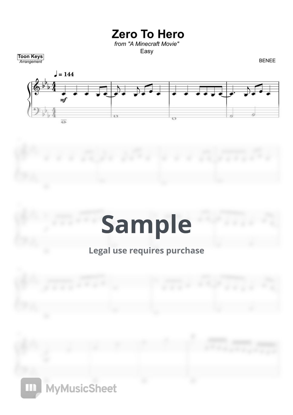 BENEE - Zero To Hero (A Minecraft Movie) Sheet Music by Toon Keys