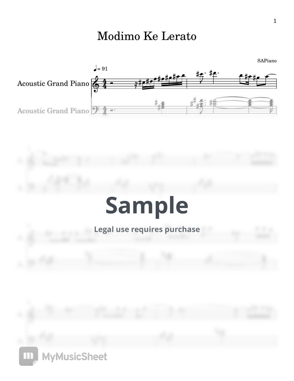 SAPiano - Modimo Ke Lerato (PIANO SHEET) Sheet Music by SAPiano