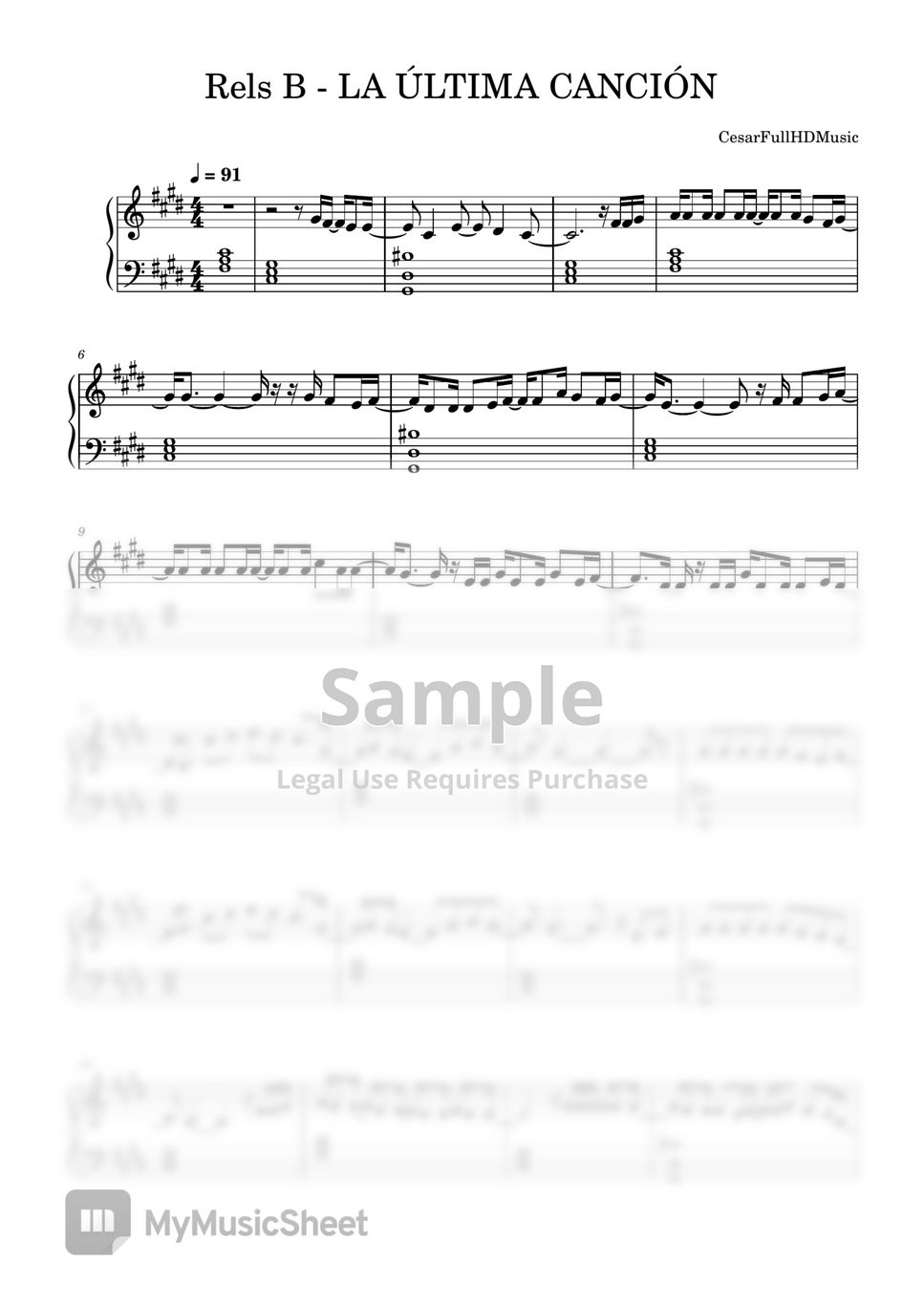 Rels B - LA ÚLTIMA CANCIÓN Sheet Music