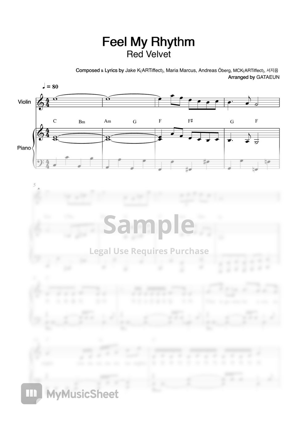 Red Velvet - Feel My Rhythm (Easy Key Ver.) Partitura by GATAEUN