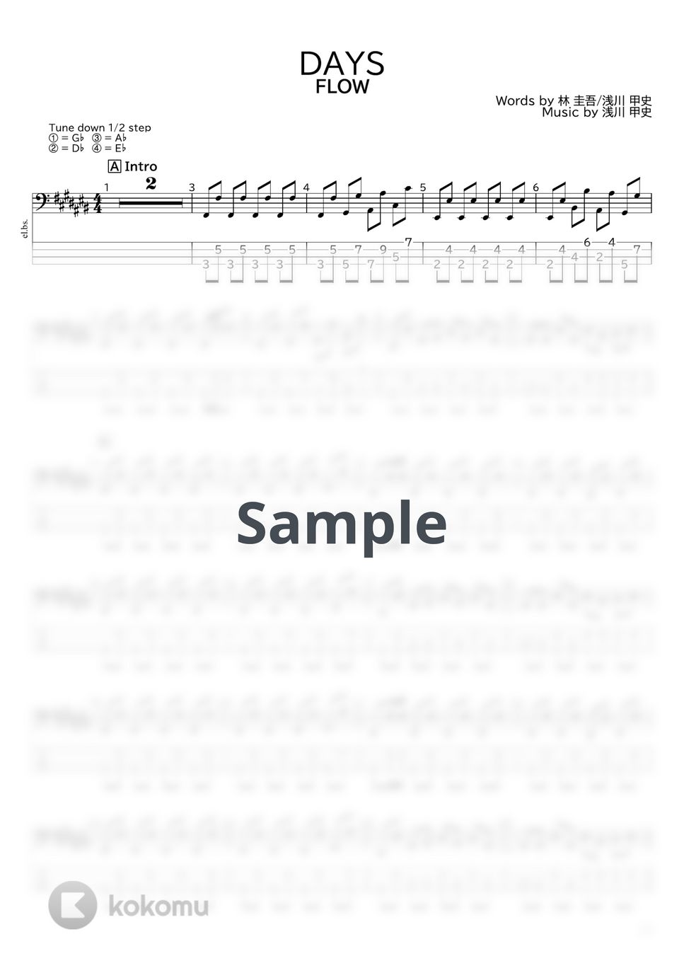 FLOW - DAYS 楽譜 by たぶべー＠財布に優しいベース用楽譜屋さん