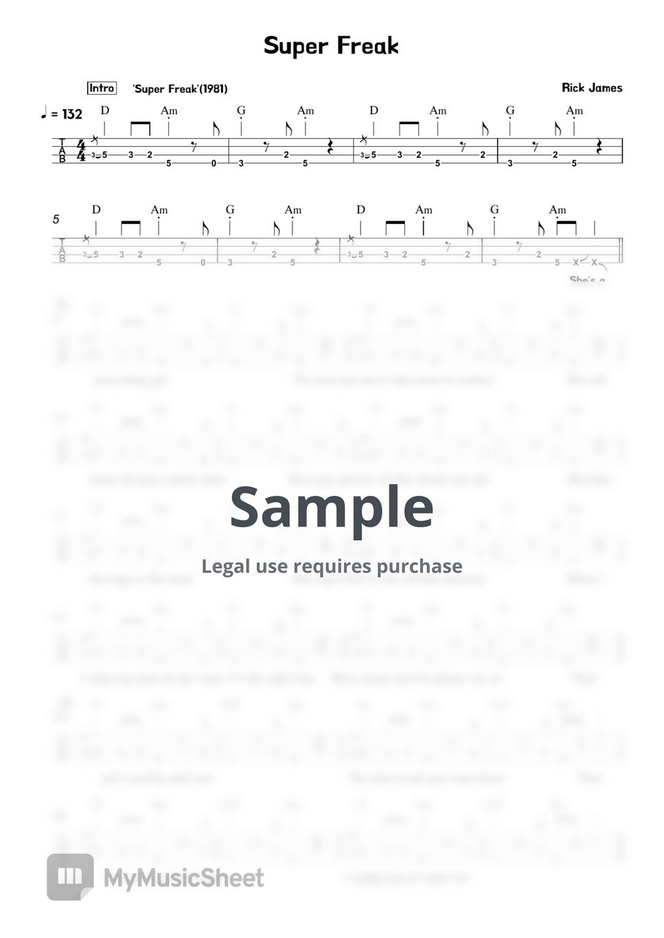 Rick James - Super Freak Sheet Music by 김미(Kimme)