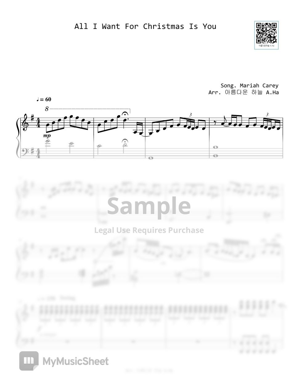 Mariah Carey - All I want for Christmas is you (Christmas Carol) Piano ...