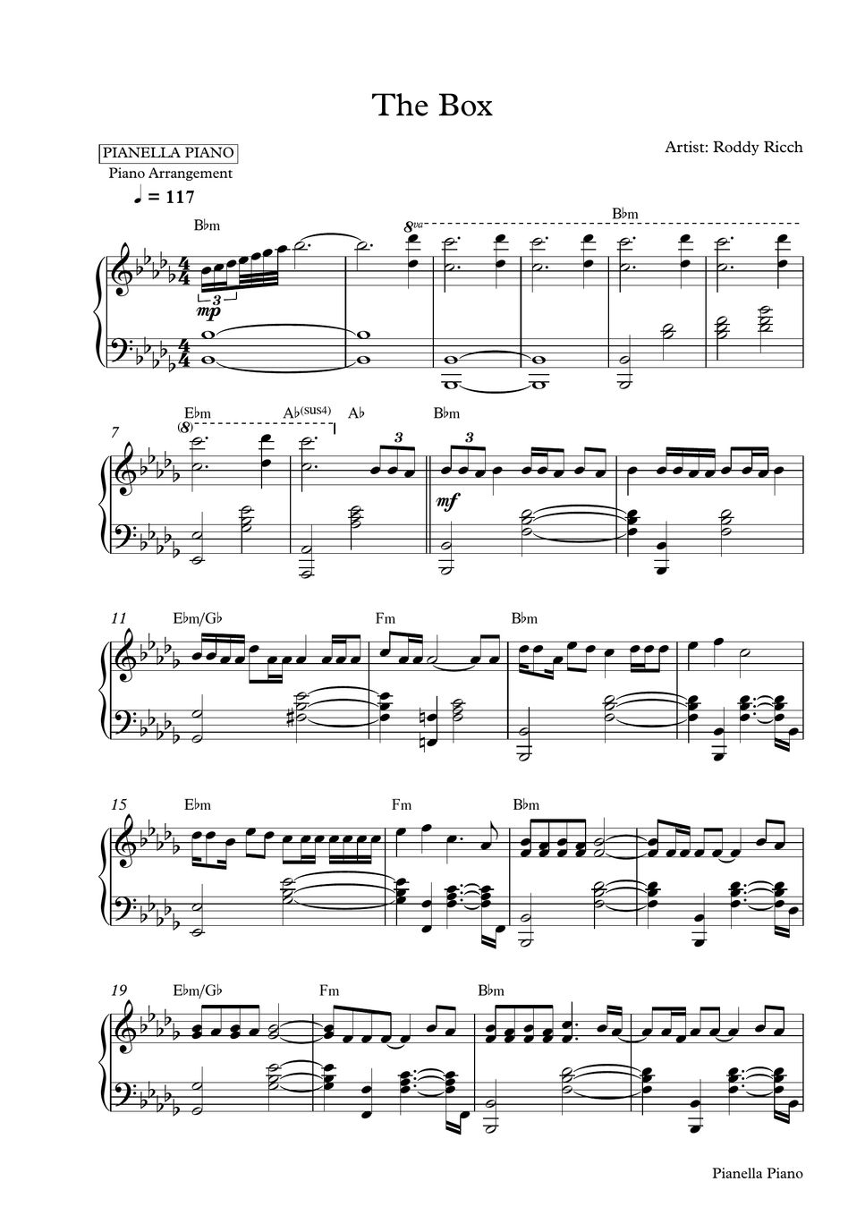 Roddy Ricch - The Box (Piano Sheet) Sheet by Pianella Piano