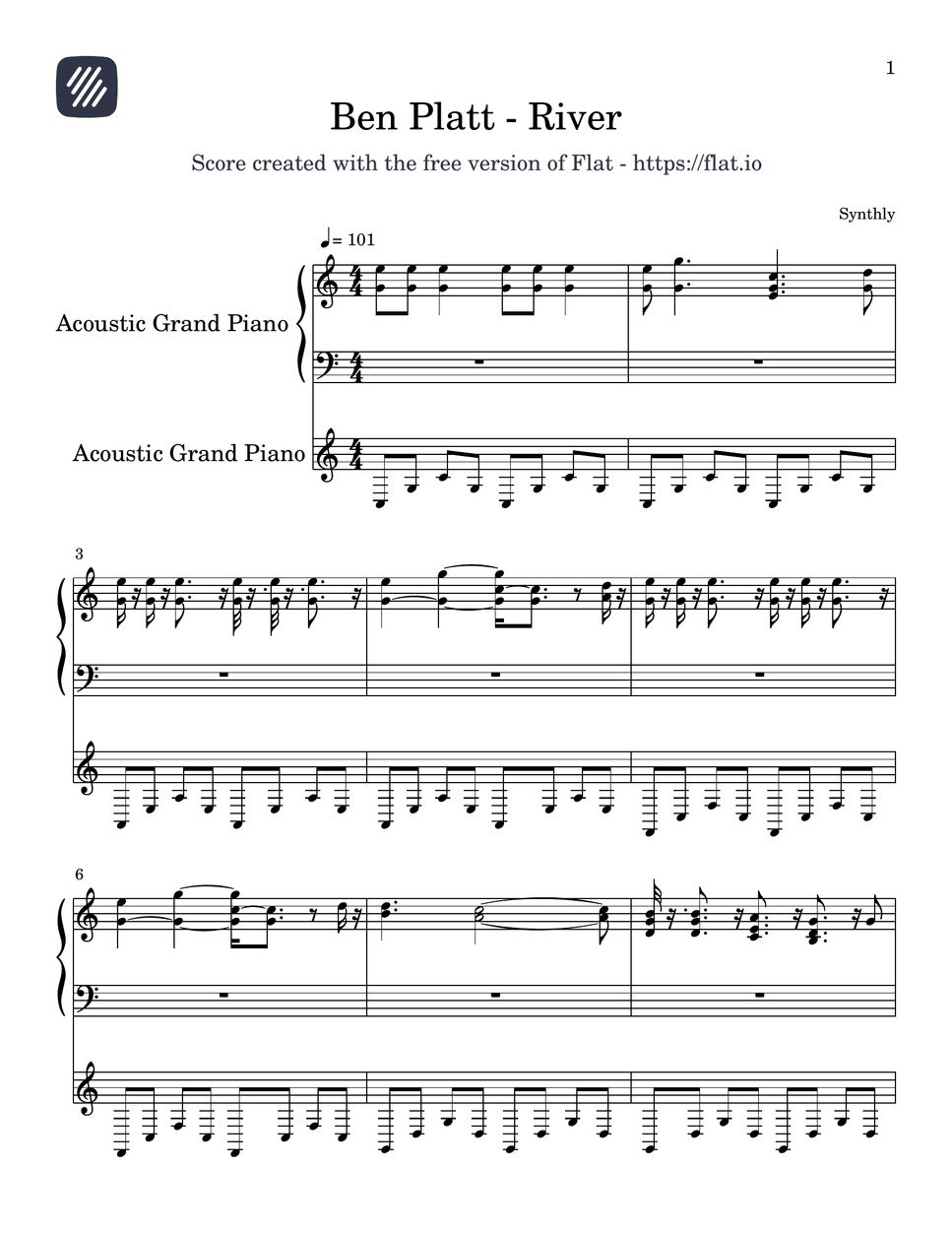 Ben Platt - River (EASY PIANO SHEET) 악보 by Synthly