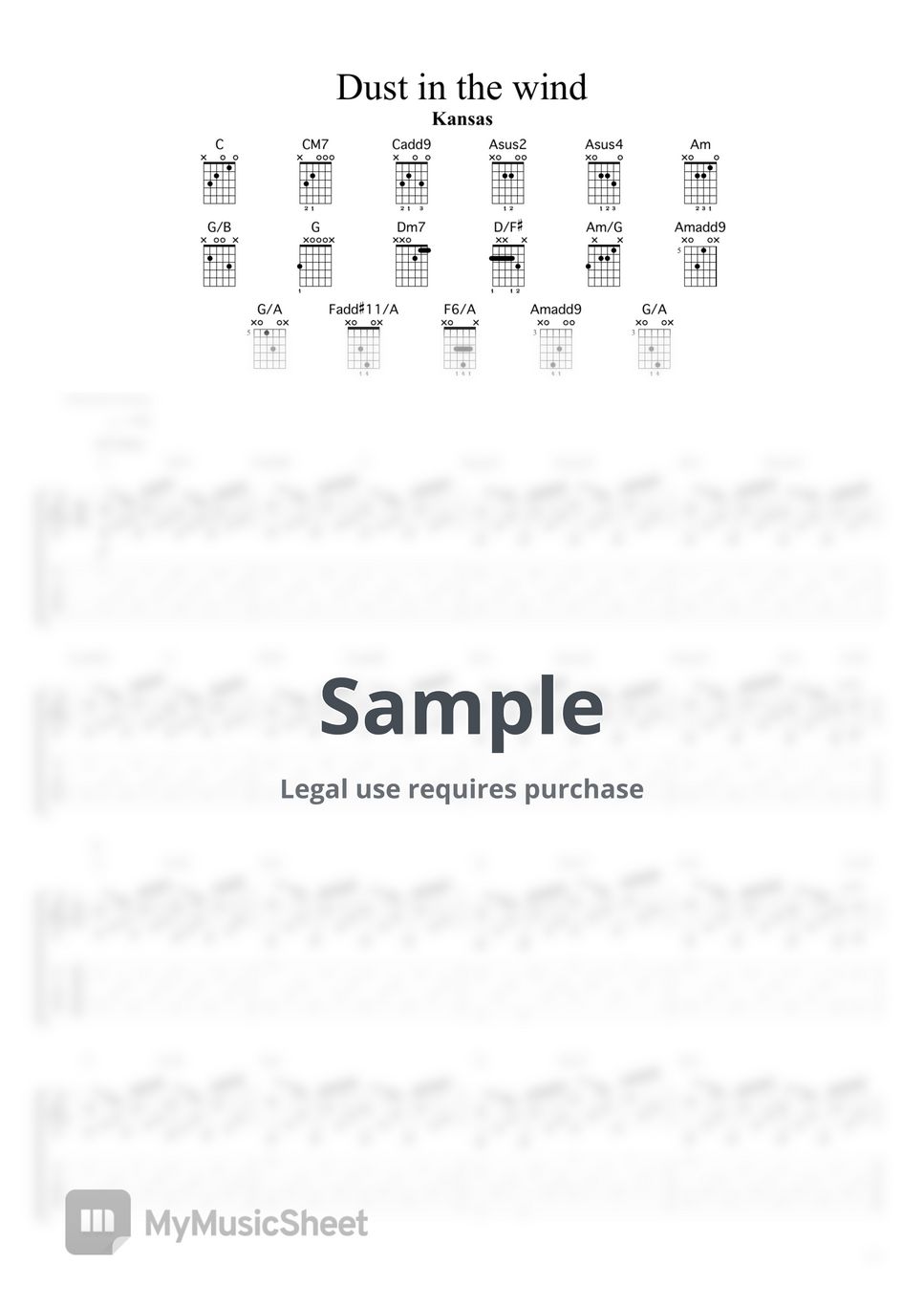 Kansas - Dust In The Wind 악보 by 봉기타