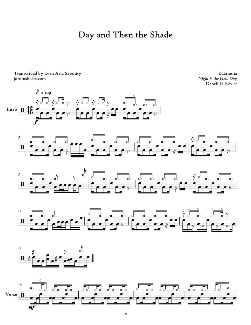Katatonia - Day and Then the Shade Sheets by Jaslow Drum Sheets