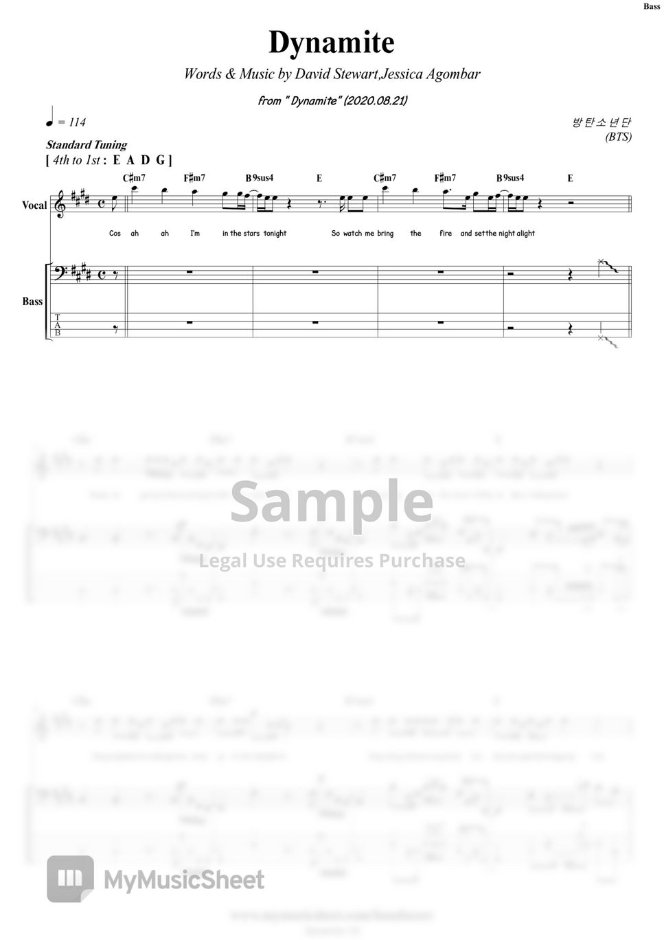 BTS - Dynamite | Bass/Backing Track Sheets