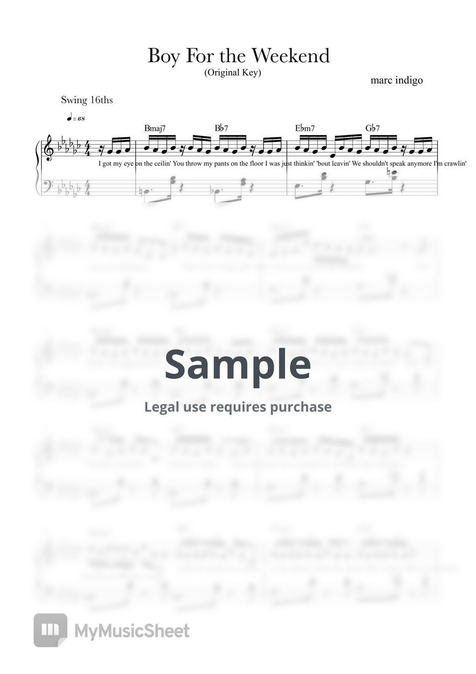 marc indigo - Boy for the weekend Sheets by PeachPiano