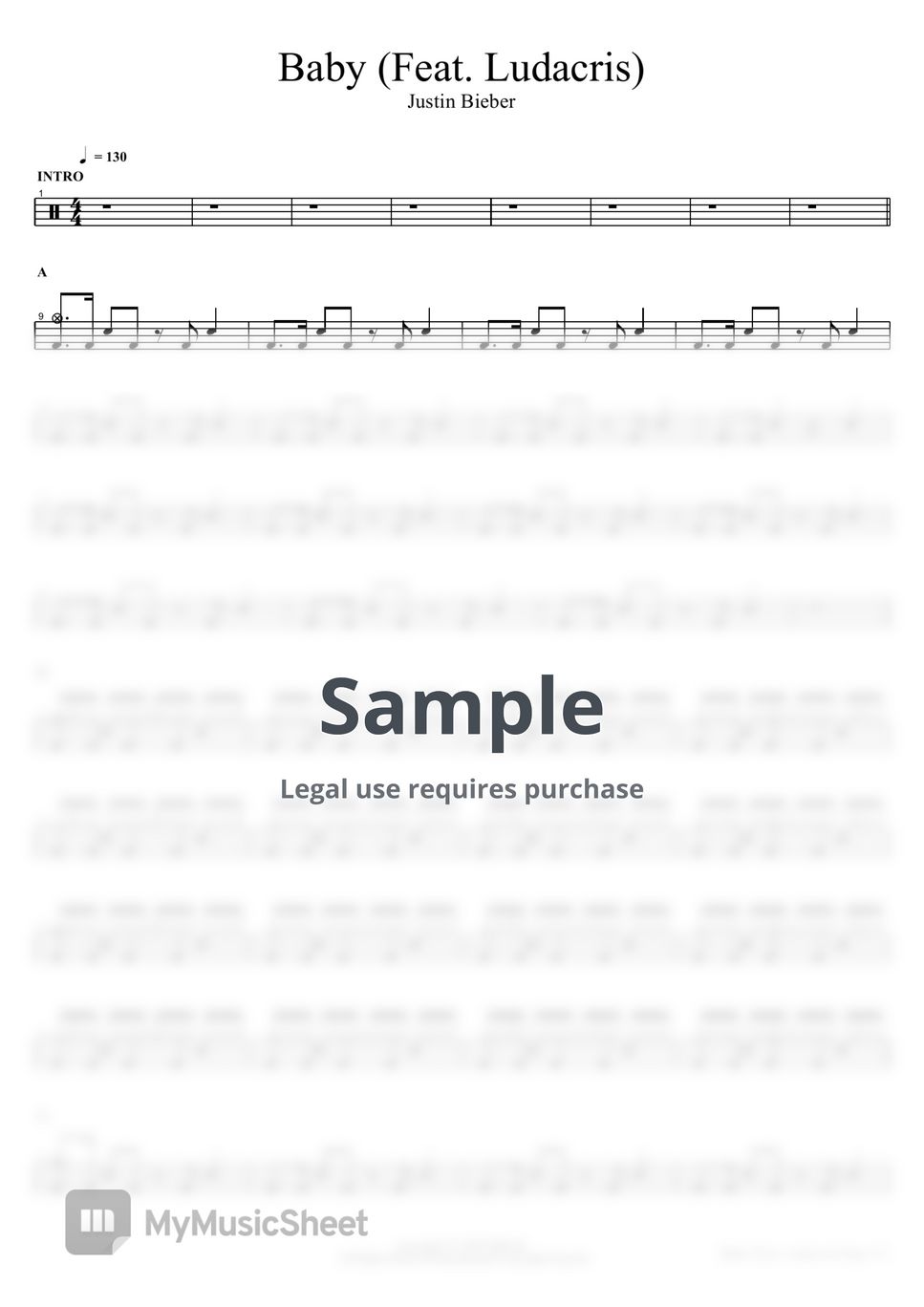 Justin Bieber - Baby (Feat. Ludacris) Sheets by COPYDRUM