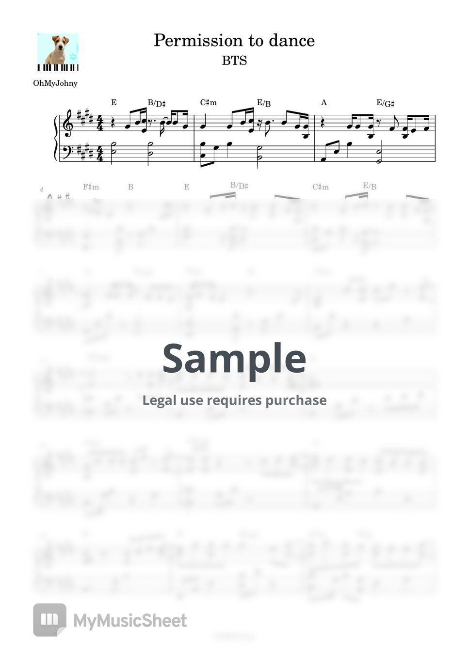 BTS 방탄소년단 - Permission to dance (Piano) 악보 by OhMyJohny