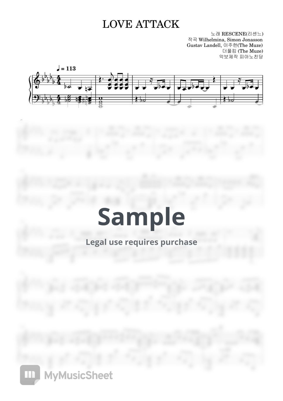 RESCENE 리센느 - LOVE ATTACK (원곡 버전) Sheet Music by 피아노친당