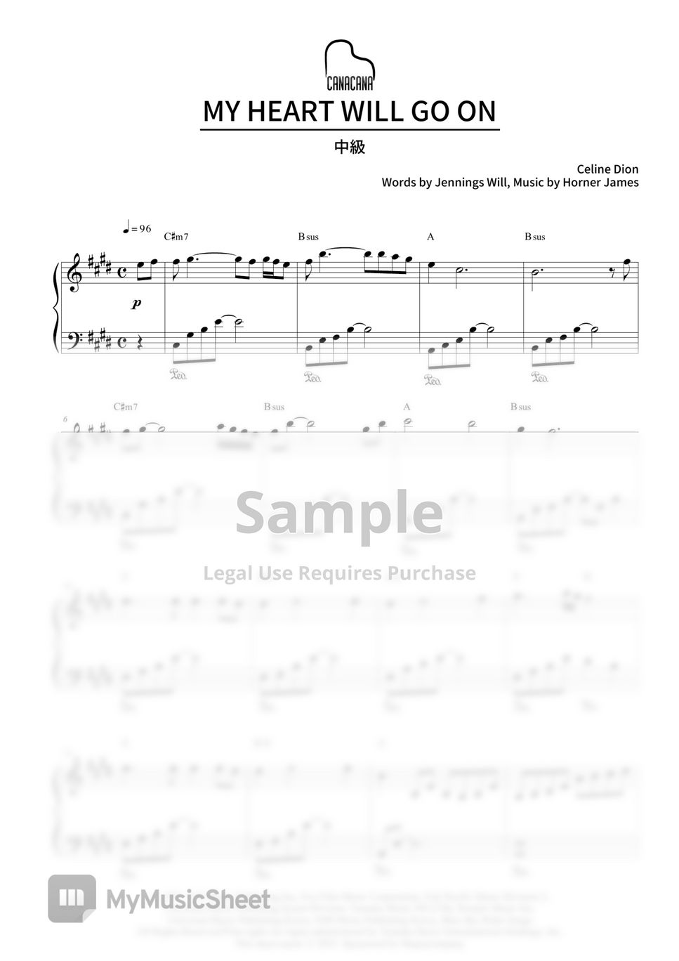 Celine Dion - My Heart Will Go On (Intermediate) Sheets by CANACANA family