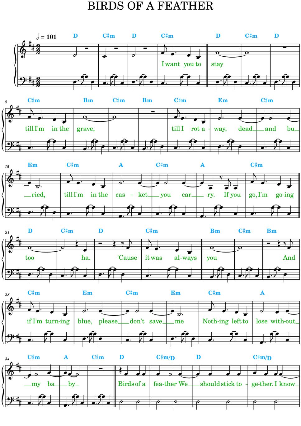 Billie Eilish - BIRDS OF A FEATHER (Easy version with lyrics and chords ...