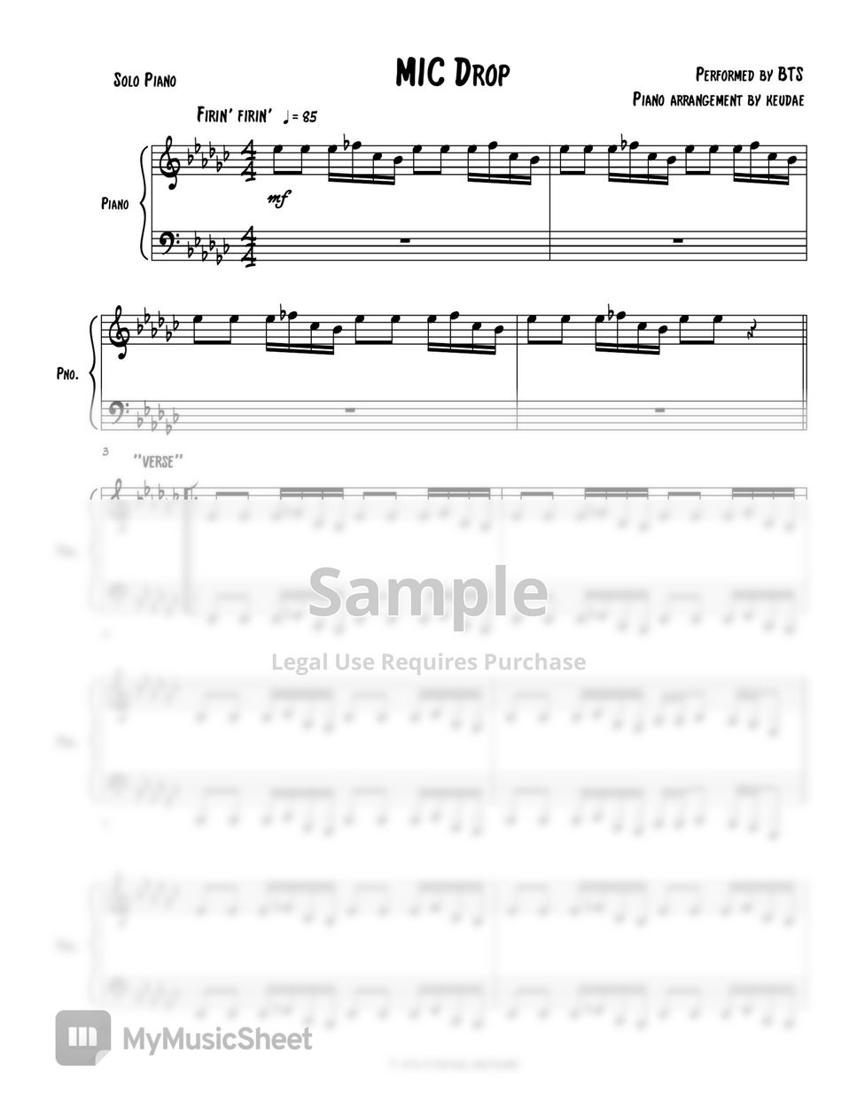 BTS - MIC Drop (solo piano) 악보
