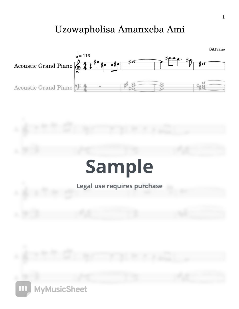 SAPiano - Uzowapholisa Amanxeba Ami (PIANO SHEET) Sheets by SAPiano
