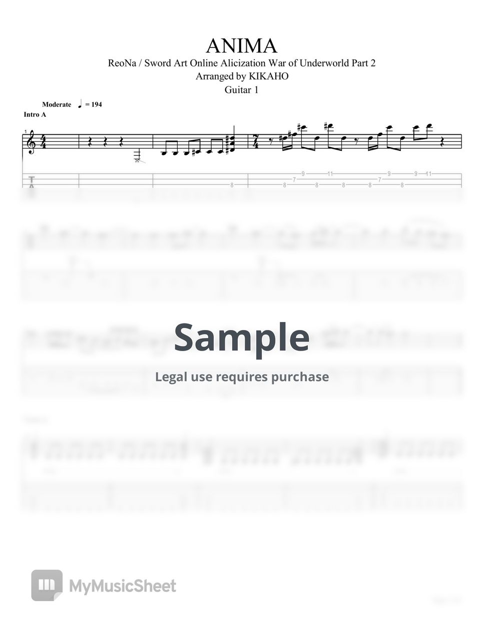 Sword Art Online: Alicization - War of Underworld 2nd Season - ANIMA Sheet Music by ReoNa