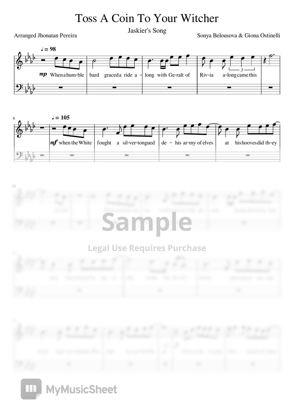 The Witcher - The Witcher - Toss a Coin to your Witcher Sheet Music by ...