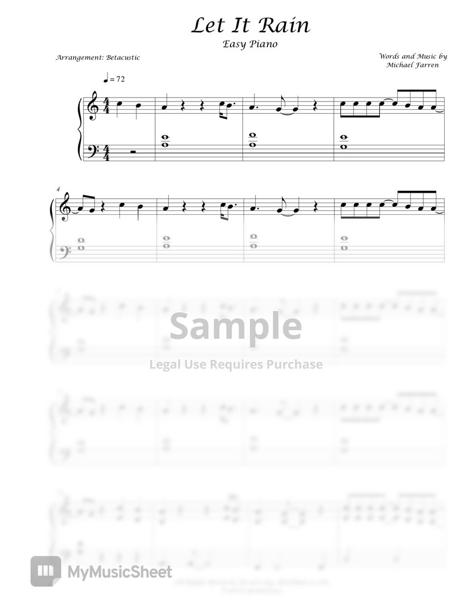 Michael Farren - Let It Rain (Easy PIano) Partition musicale by Betacustic