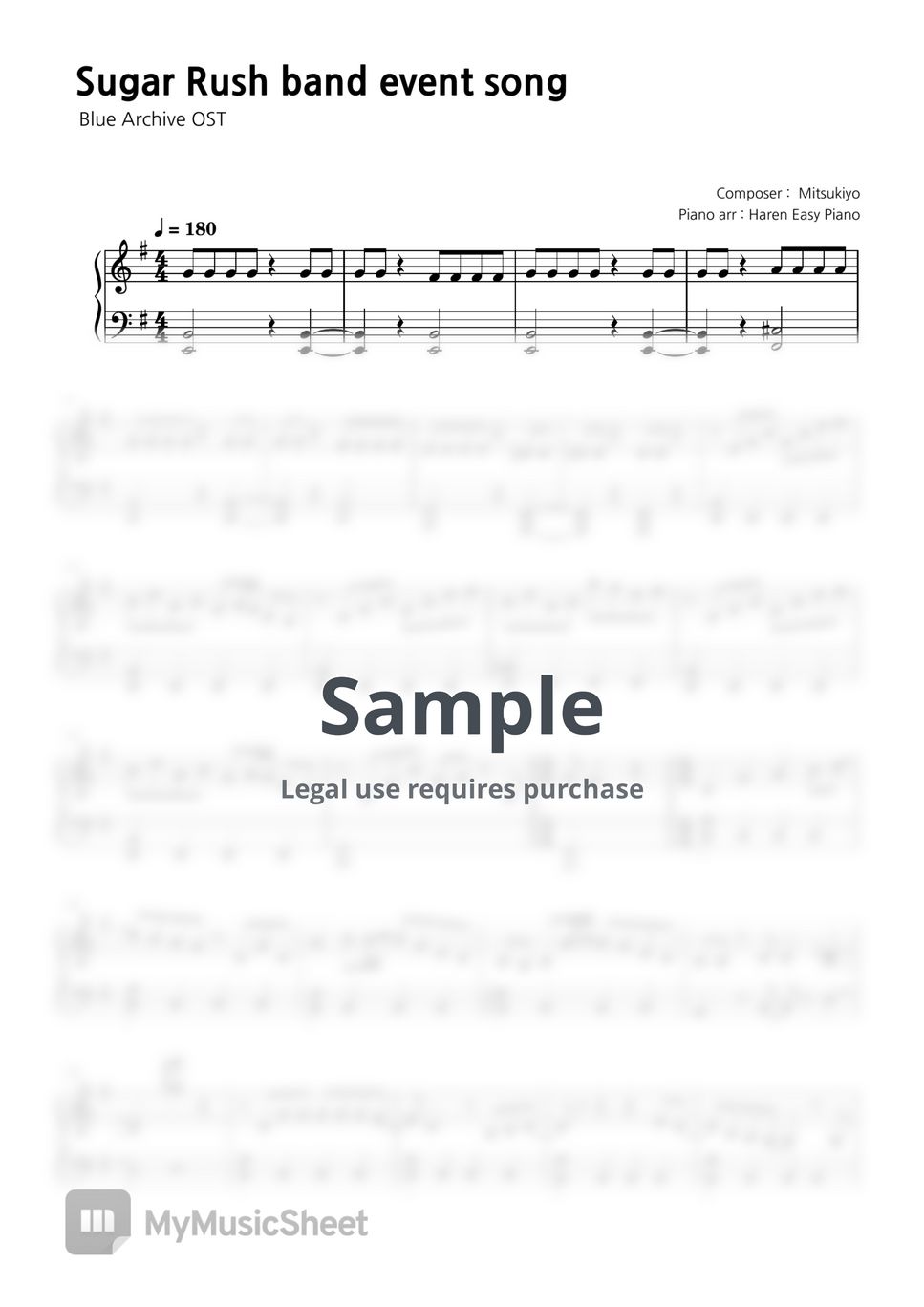 Blue Archive OST - Sugar Rush band event song (easy ver) 악보 by Haren ...