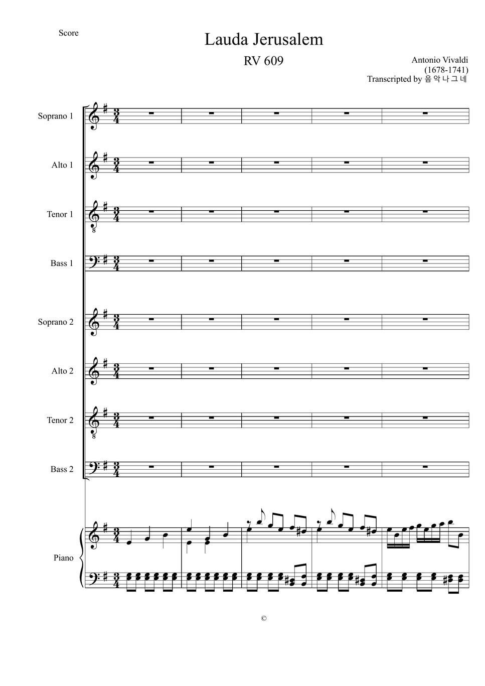 Antonio Vivaldi - Lauda Jerusalem Choir + Piano Ver. Sheets by 음악 나그네 ...