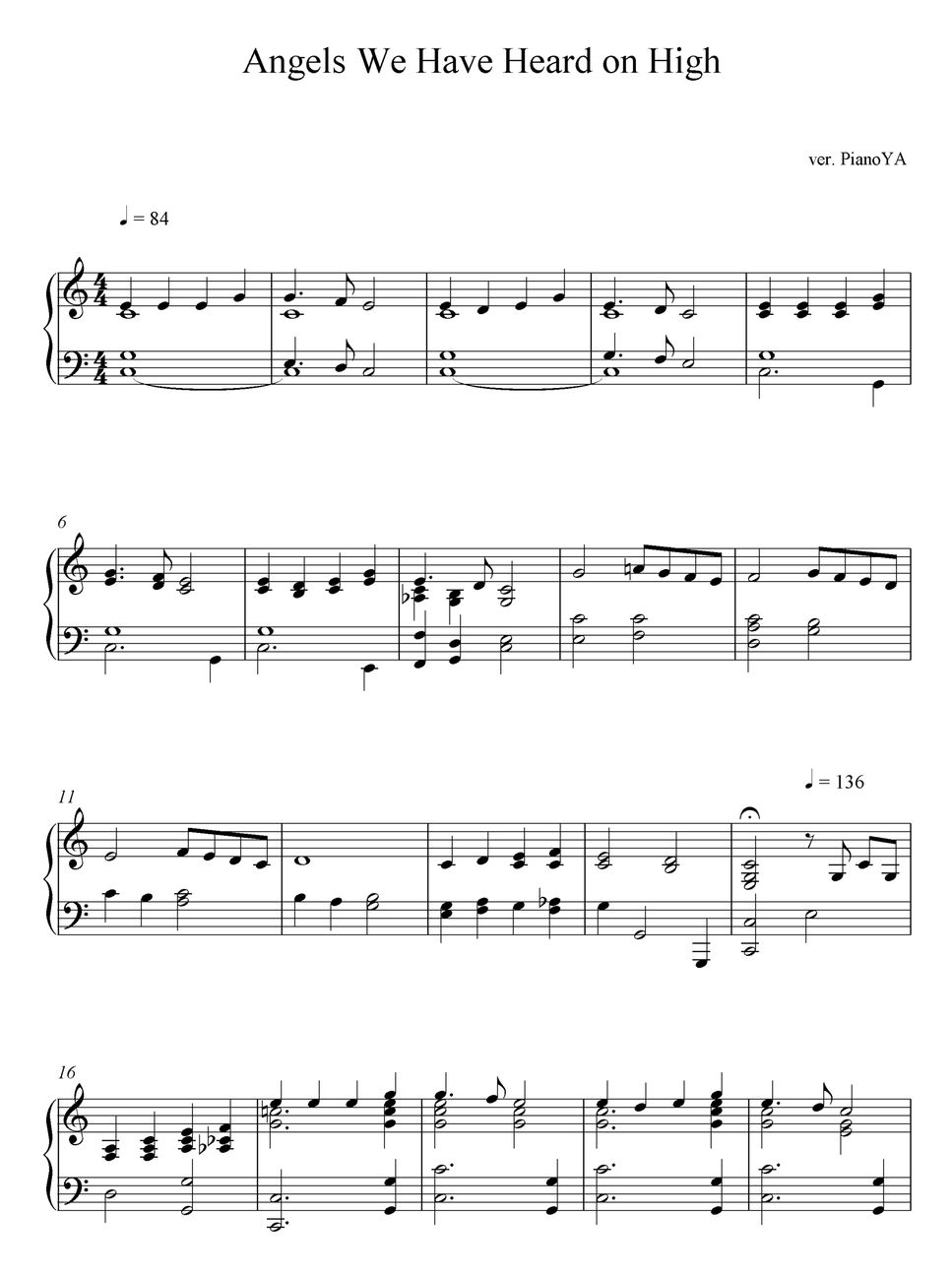 Christmas Carol - Angels We Have Heard on High Sheets by PianoYA