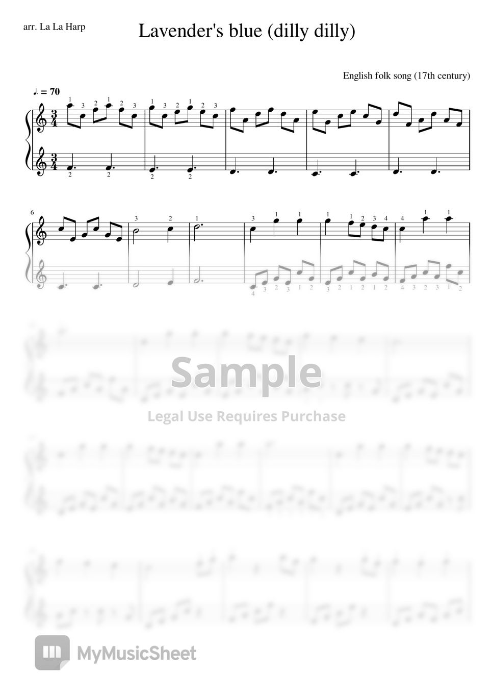 English folk song - Lavender's blue (dilly dilly) (15현의 레버없는 하프를 위한 ...