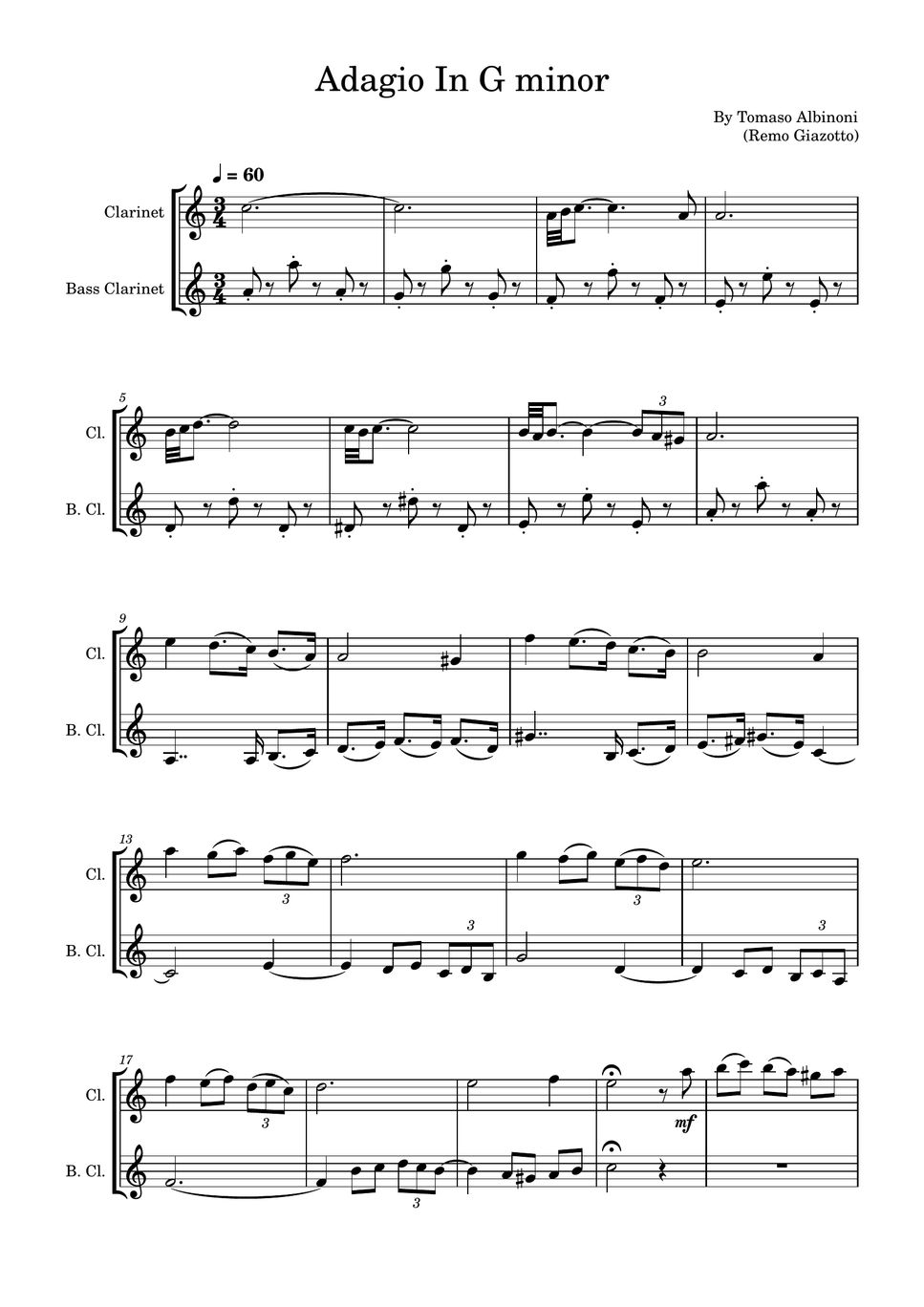 Tomasso Albinoni - Adagio In G minor (Clarinet Duet) Sheets by Estreguin