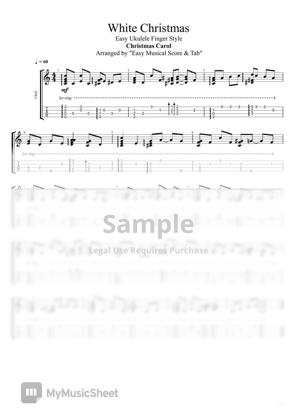 Christmas Carol - "White Christmas" Easy Finger Style for Ukulele Tab ...