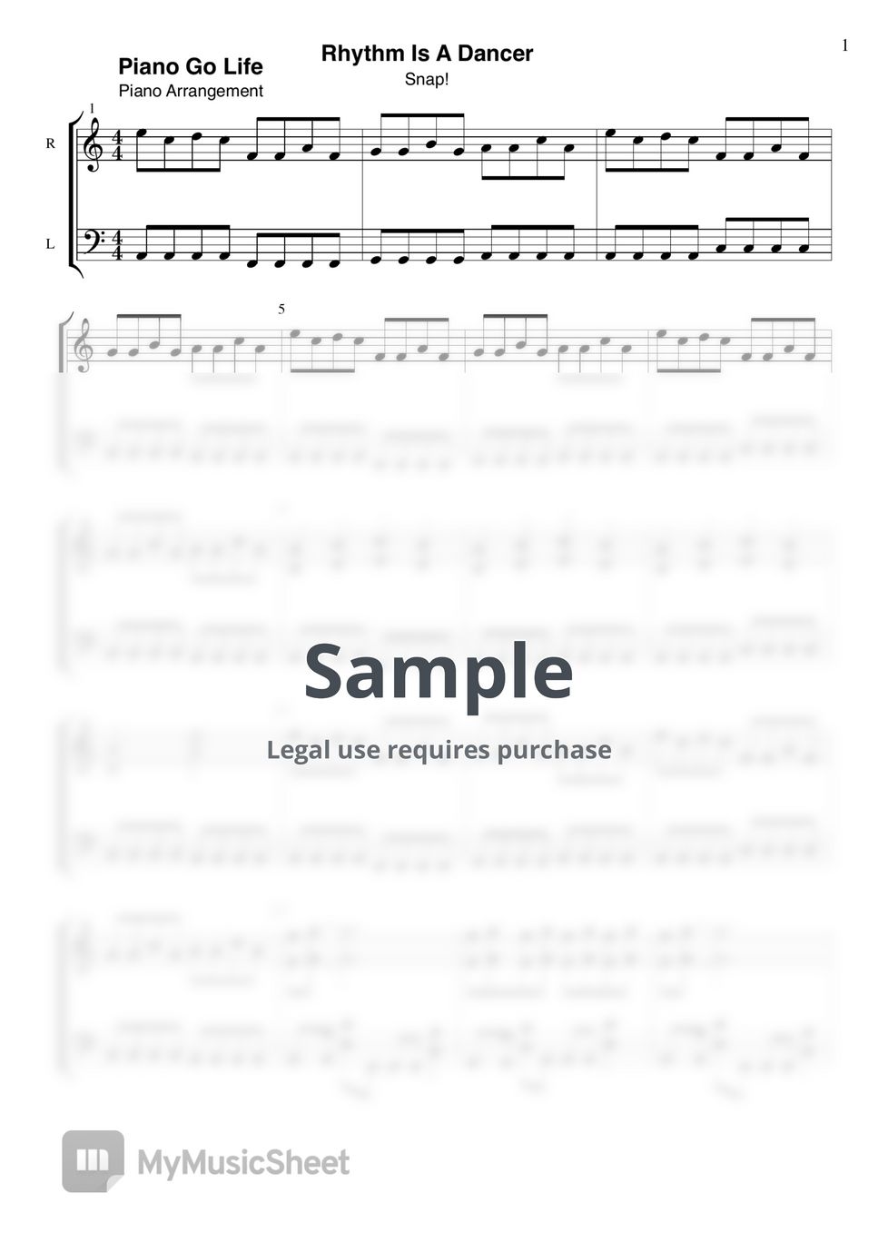 Snap! - Rhythm Is A Dancer 악보 by Piano Go Life
