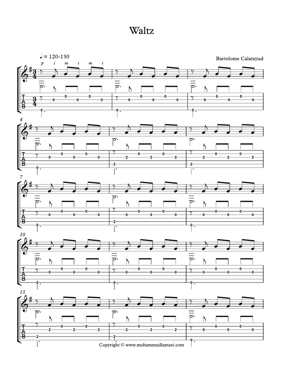 Bartolome Calatayud - Waltz Tab + 1staff by Mohammad Lameei